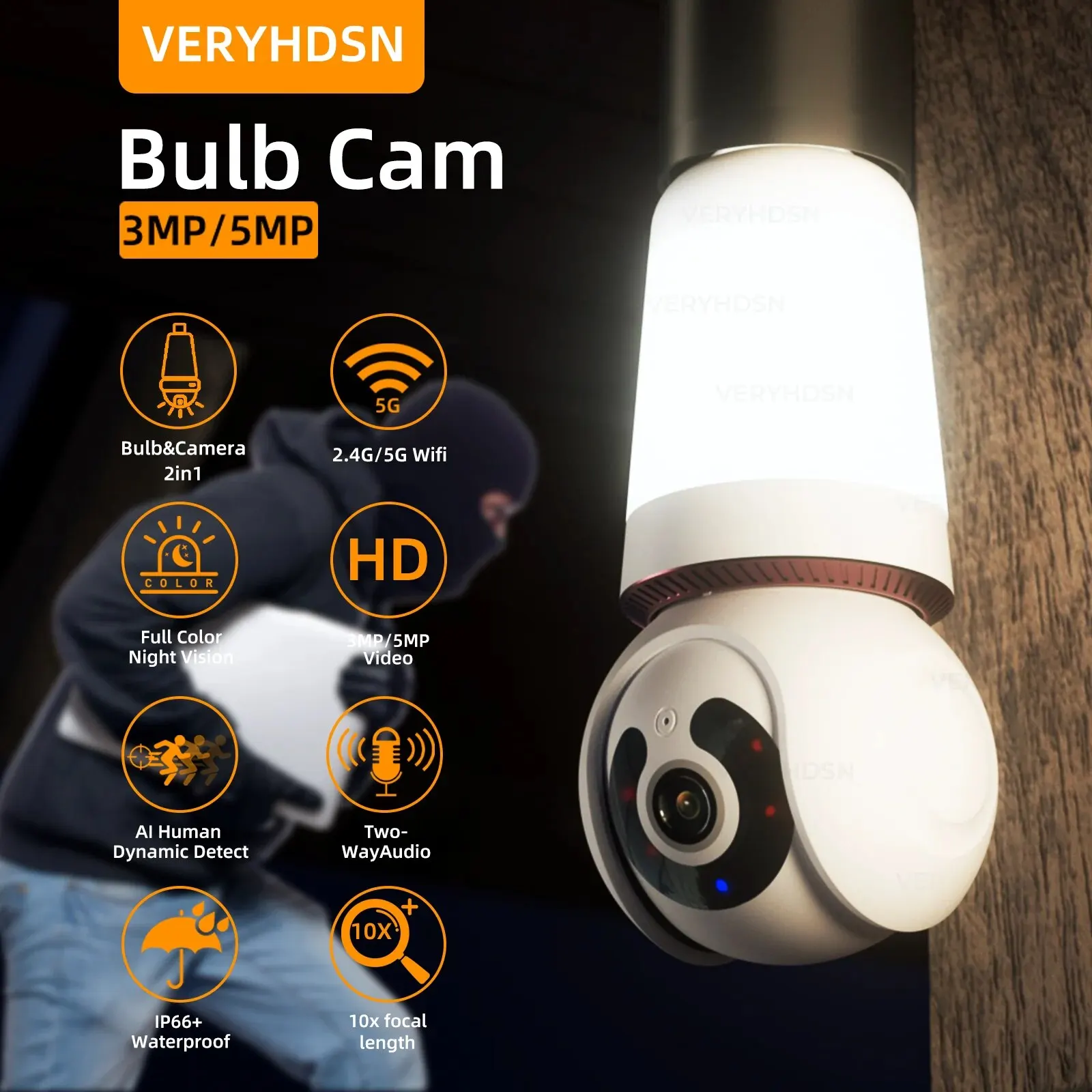 5MP Bulb Camera Wifi 5G Color Night Vision Surveillance Camera - Excel ...
